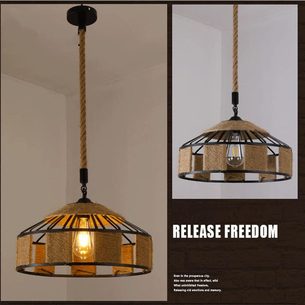 Farmhouse Hemp Rope Ceiling Light, Barn Lights Mongolian Yurt Rustic ...