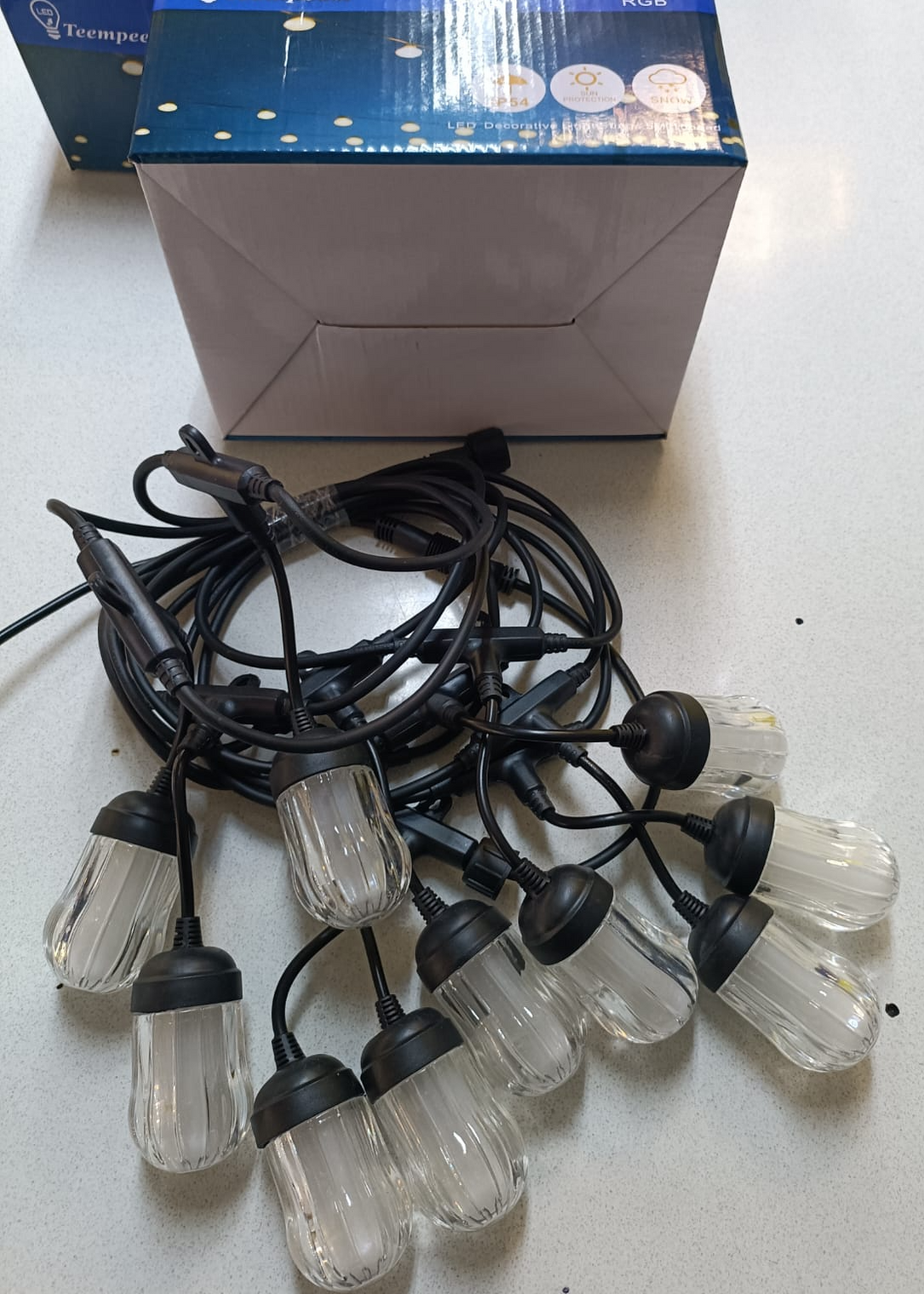 5M Led String With Hooks warm white IP54 10 Bulbs With Extension Port ...