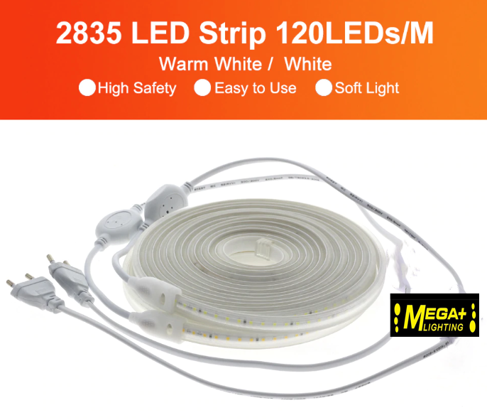 220V LED Strip 2835 High Brightness IP65 Waterproof| MEGA LIGHTING