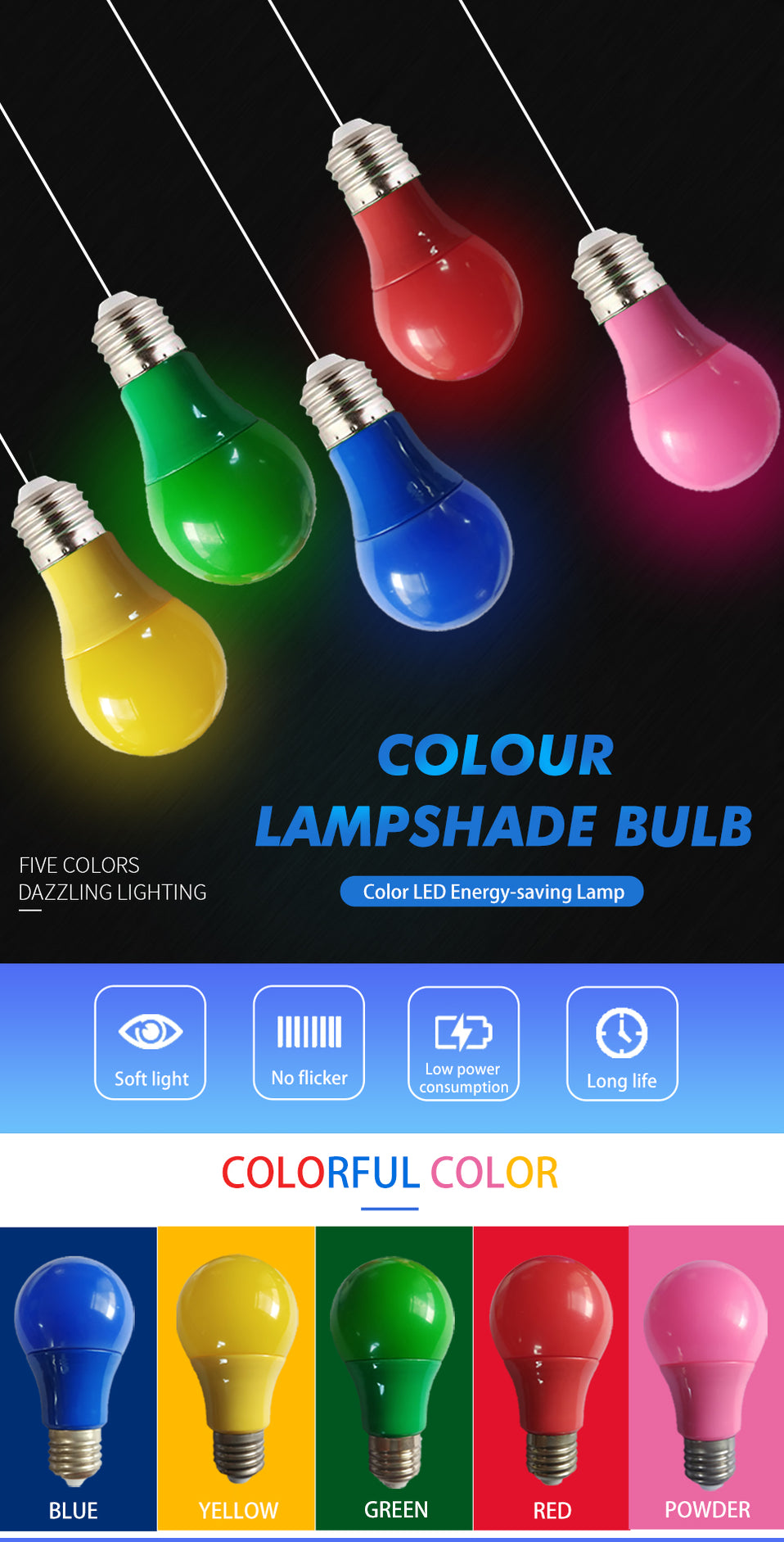 E27 7w Led colour bulbs | MEGA LIGHTING